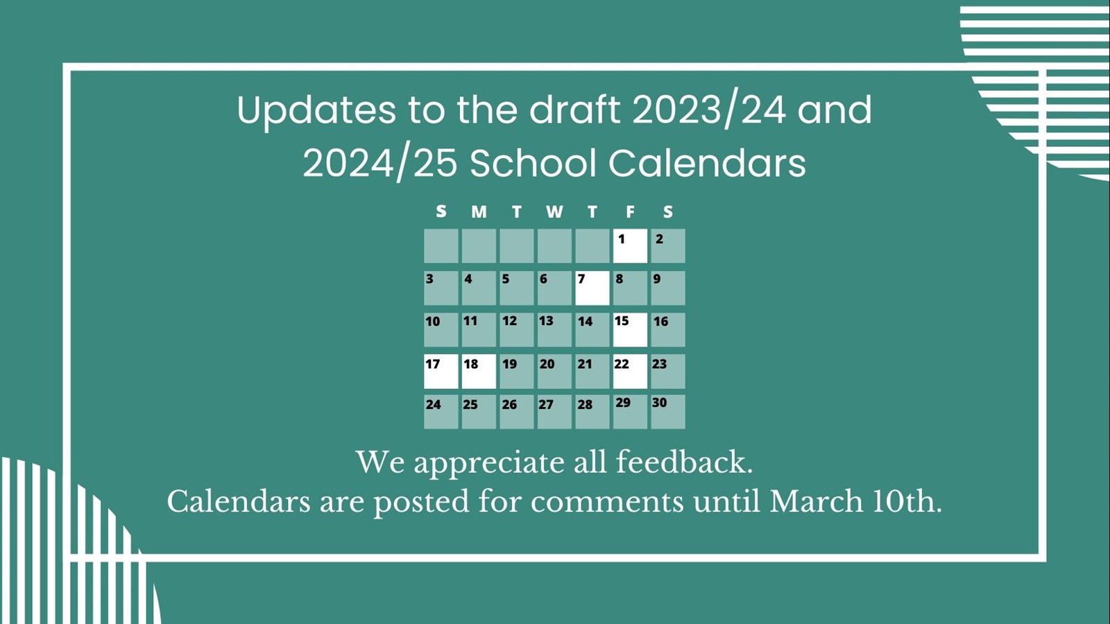 Updates to the Draft 2023/24 and 2024/25 School Calendars